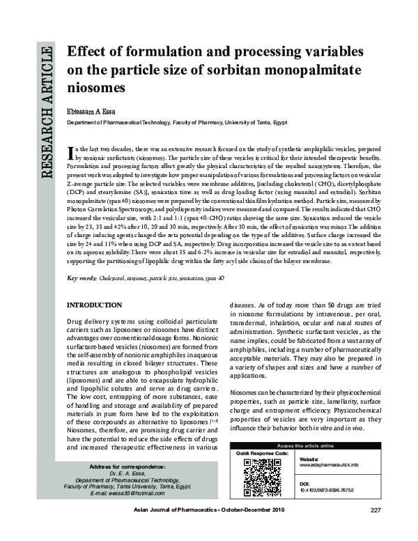(PDF) Effect of formulation and processing variables on the particle ...