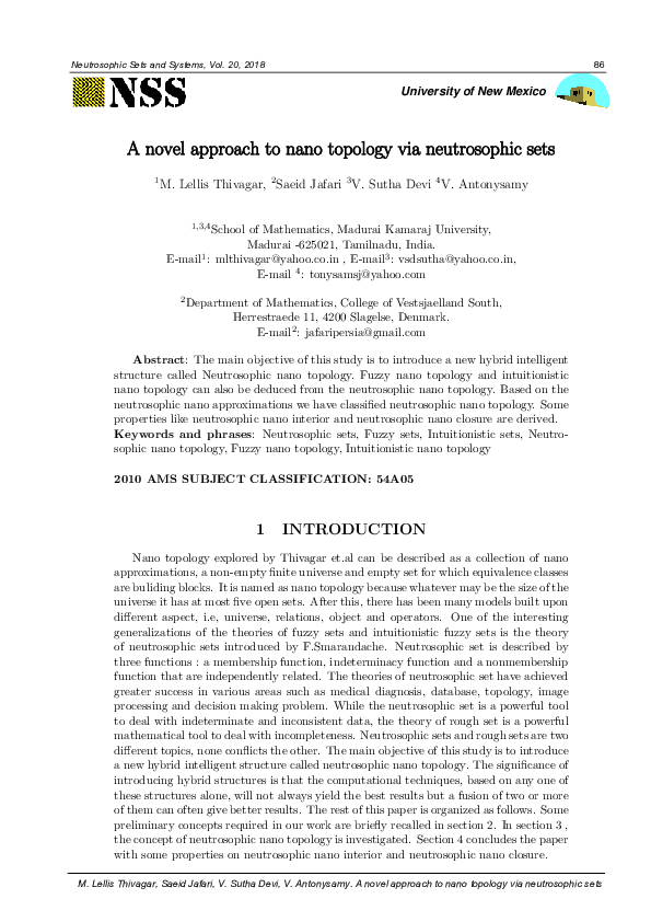 (PDF) A novel approach to nano topology via neutrosophic sets