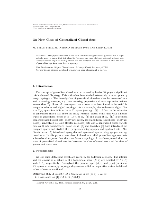 (PDF) On new class of Generalised Closed Sets