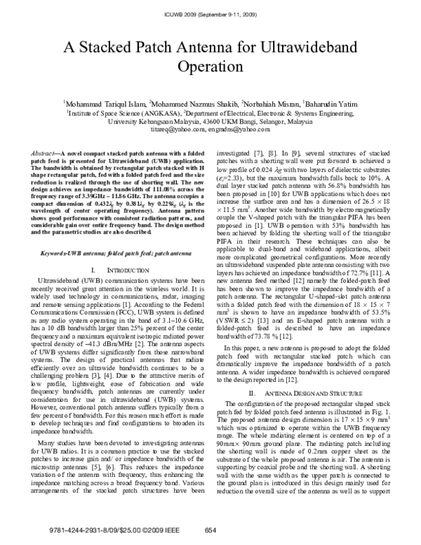 (PDF) A stacked patch antenna for Ultrawideband operation