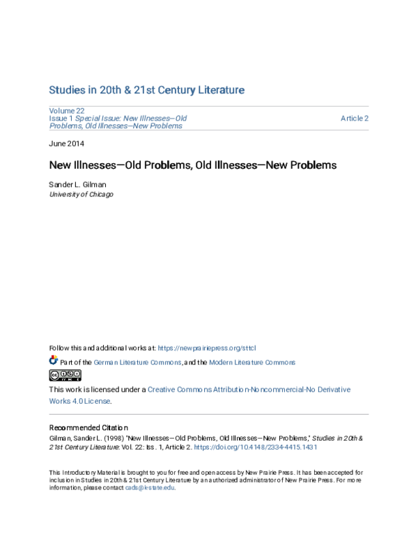 (PDF) New Illnesses—Old Problems, Old Illnesses—New Problems