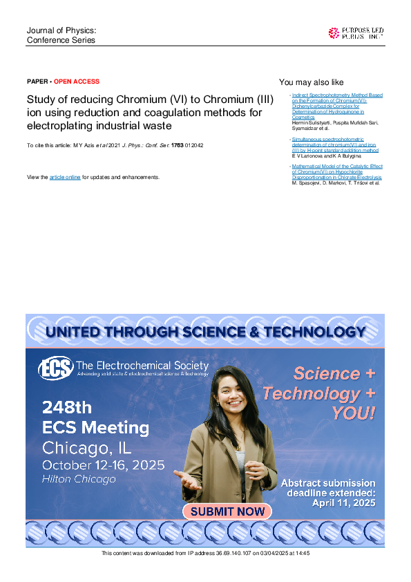 (PDF) Study of reducing Chromium (VI) to Chromium (III) ion using ...