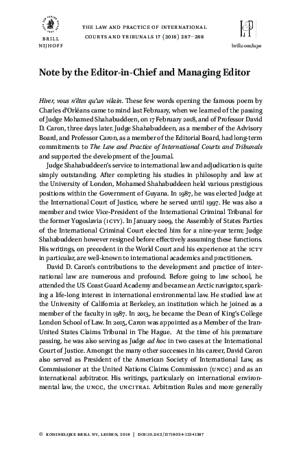 (PDF) Note by the Editor-in-Chief and Managing Editor