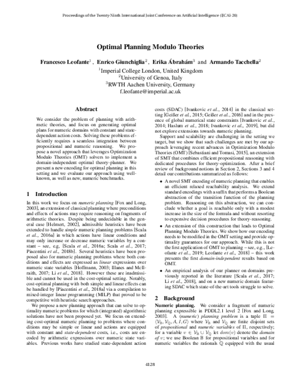(PDF) Optimal Planning Modulo Theories