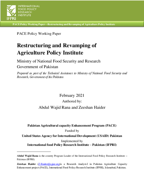 (PDF) Restructuring and revamping of Agriculture Policy Institute