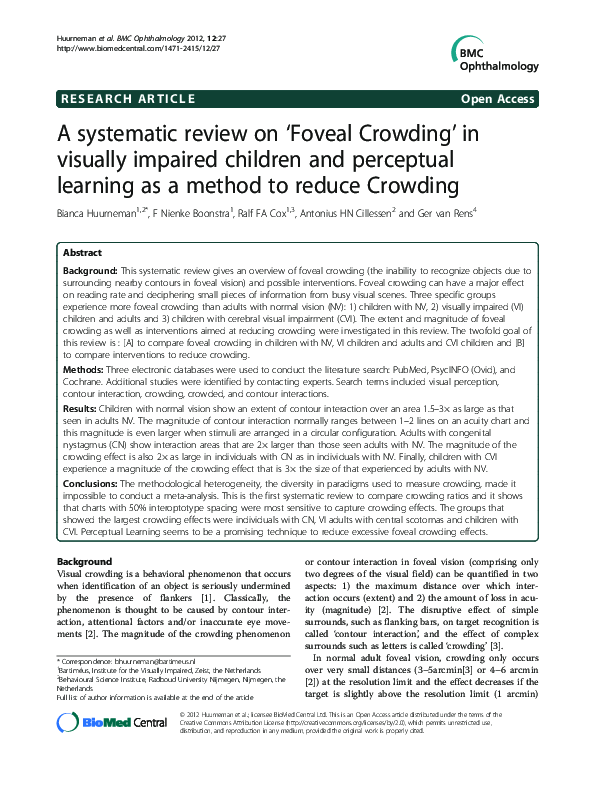 (PDF) A systematic review on ‘Foveal Crowding’ in visually impaired ...