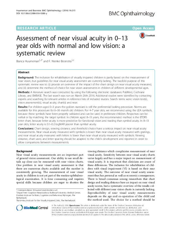 (PDF) Assessment of near visual acuity in 0–13 year olds with normal ...