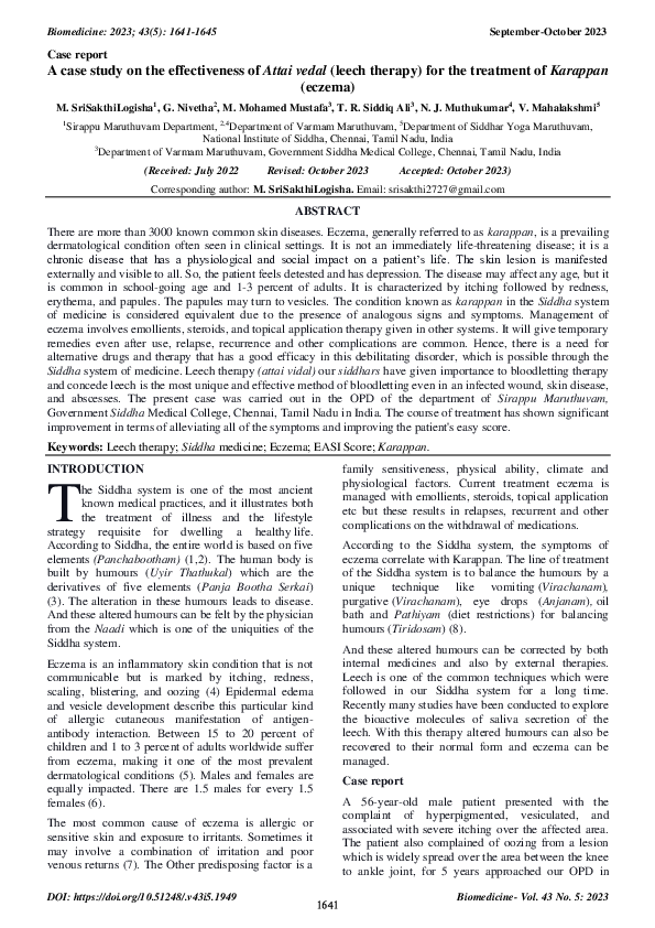 (PDF) A case study on the effectiveness of Attai vedal (leech therapy ...