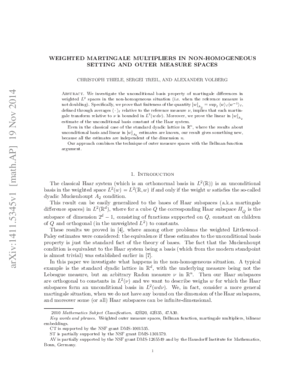 (PDF) Weighted martingale multipliers in non-homogeneous setting and ...