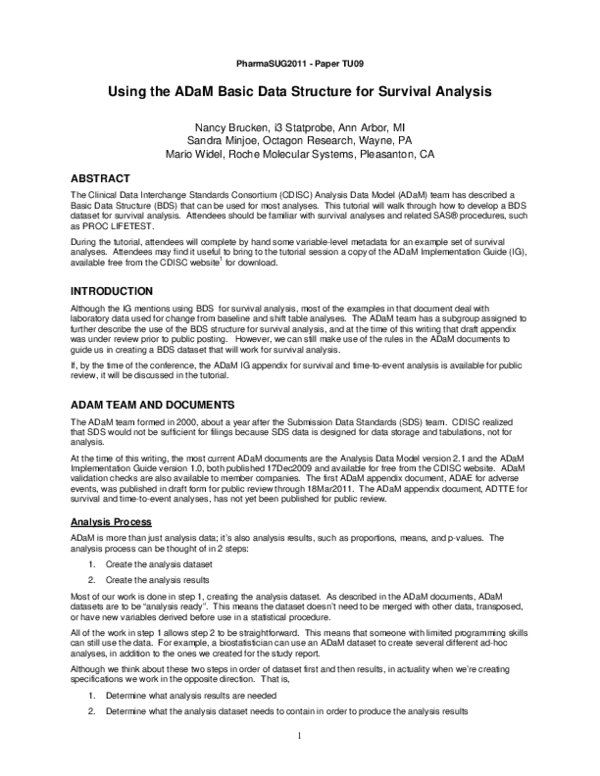 (PDF) Using the ADaM Basic Data Structure for Survival Analysis