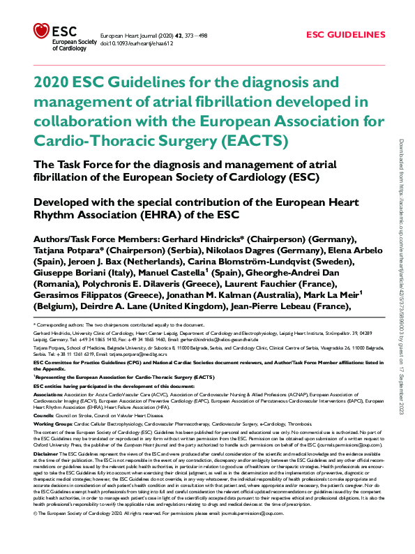 (PDF) 2020 ESC Guidelines for the diagnosis and management of atrial ...
