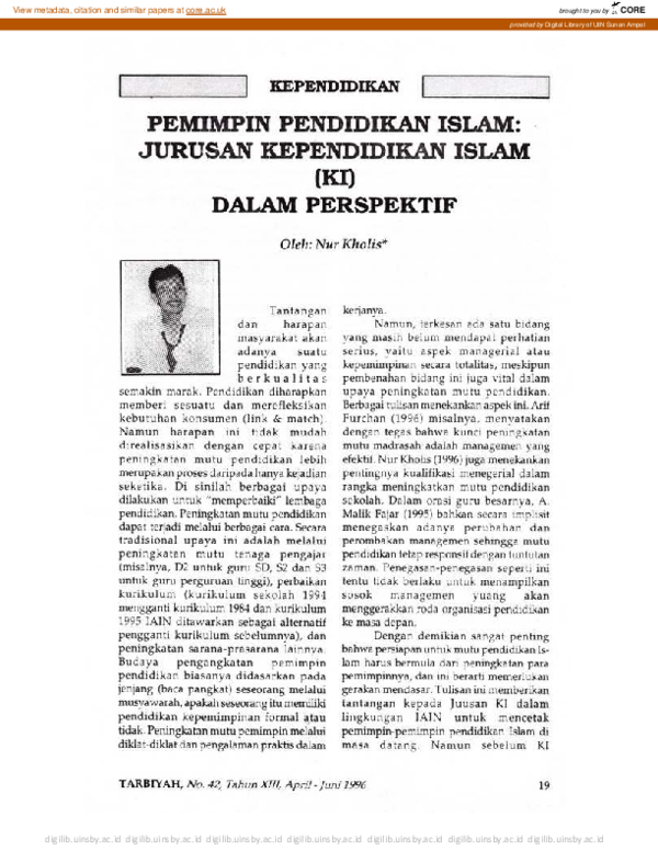 (PDF) Pemimpin Pendidikan Islam: jurusan Kependidikan Islam (KI) dalam Perspektif