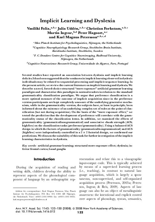 (PDF) Implicit Learning and Dyslexia