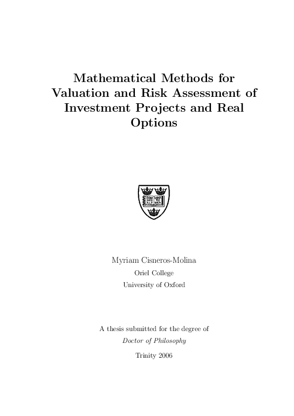 (PDF) Mathematical methods for valuation and risk assessment of ...
