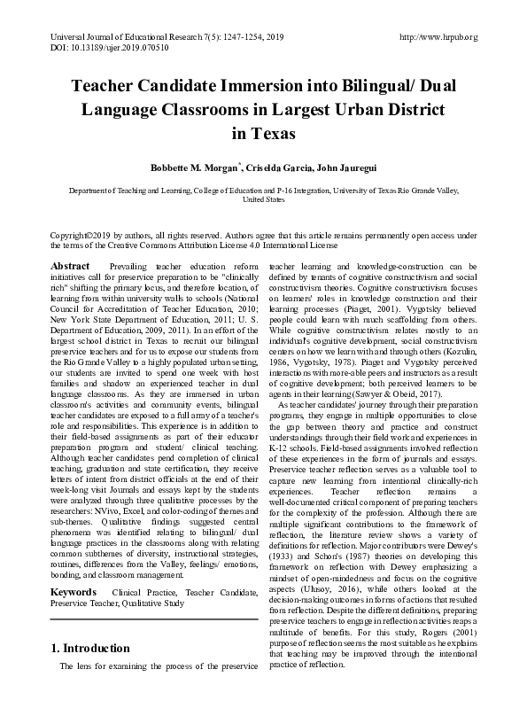 (PDF) Teacher Candidate Immersion into Bilingual/ Dual Language ...