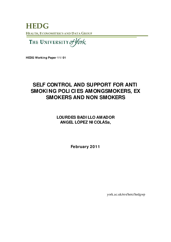 (PDF) Self-control and support for anti-smoking policies among smokers ...