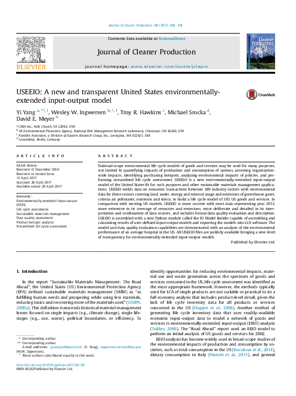 (PDF) USEEIO: A new and transparent United States environmentally ...