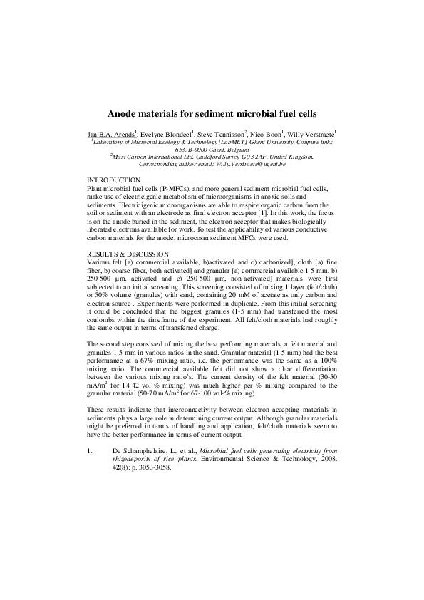 (PDF) Anode materials for sediment microbial fuel cells