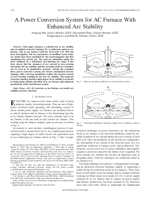 (PDF) A Power Conversion System for AC Furnace With Enhanced Arc Stability