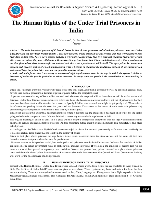 Pdf The Human Rights Of The Under Trial Prisoners In India
