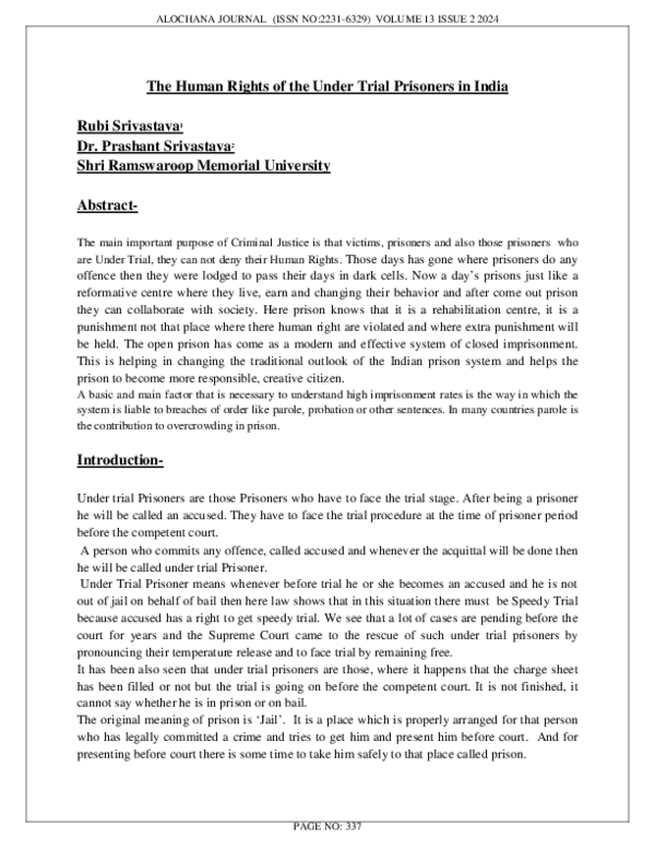 (PDF) The Human Rights of the Under Trial Prisoners in India
