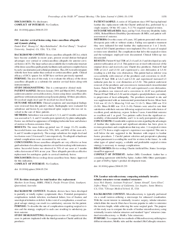 (PDF) P85. Anterior cervical fusion using dense cancellous allografts ...