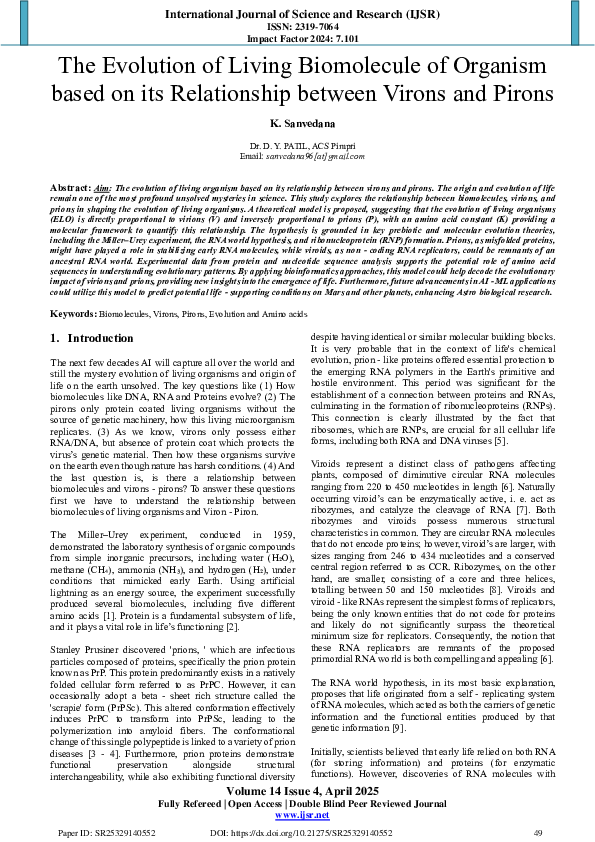 (PDF) The Evolution of Living Biomolecule of Organism based on its Relationship between Virons ...