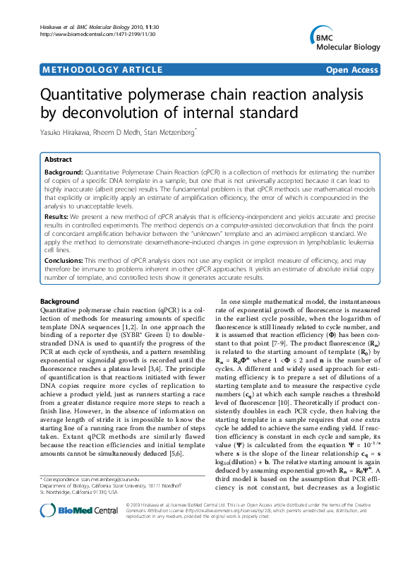 (PDF) Quantitative polymerase chain reaction analysis by deconvolution of internal standard