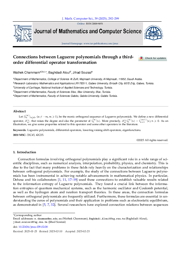 (PDF) Connections between Laguerre polynomials through a thirdorder differential operator ...