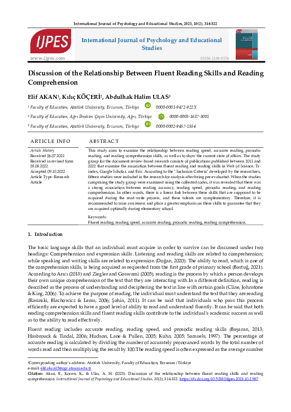 (PDF) Discussion of the Relationship Between Fluent Reading Skills and Reading Comprehension