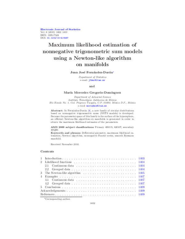 (PDF) Maximum likelihood estimation of nonnegative trigonometric sum models using a Newton-like ...