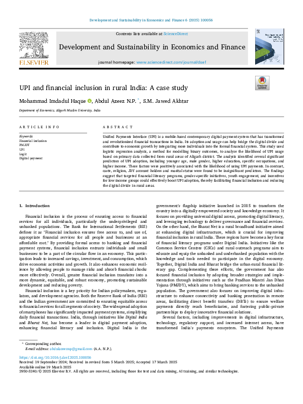 (PDF) UPI and financial inclusion in rural India: A case study