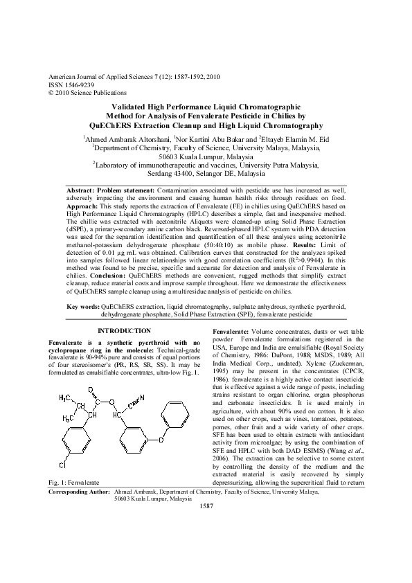 (PDF) Validated High Performance Liquid Chromatographic Method for Analysis of Fenvalerate ...