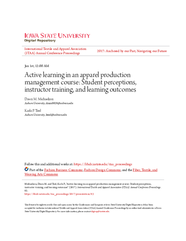 (PDF) Active learning in an apparel production management course: Student perceptions ...