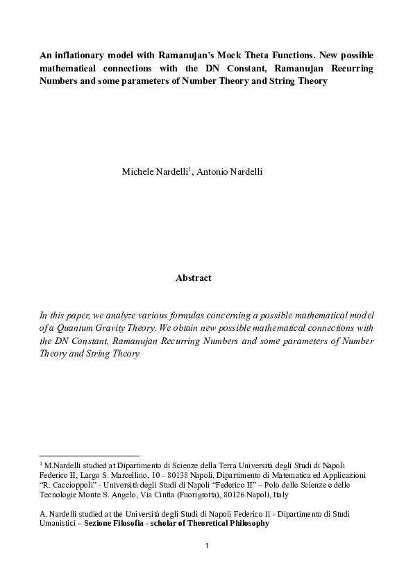 (PDF) An inflationary model with Ramanujan's Mock Theta Functions. New ...