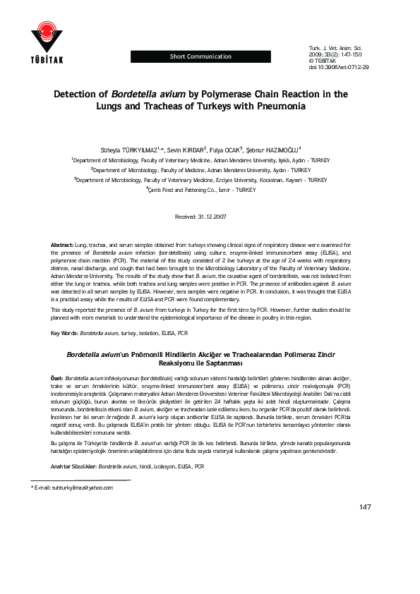 (PDF) Detection of Bordetella avium by Polymerase Chain Reaction in the ...