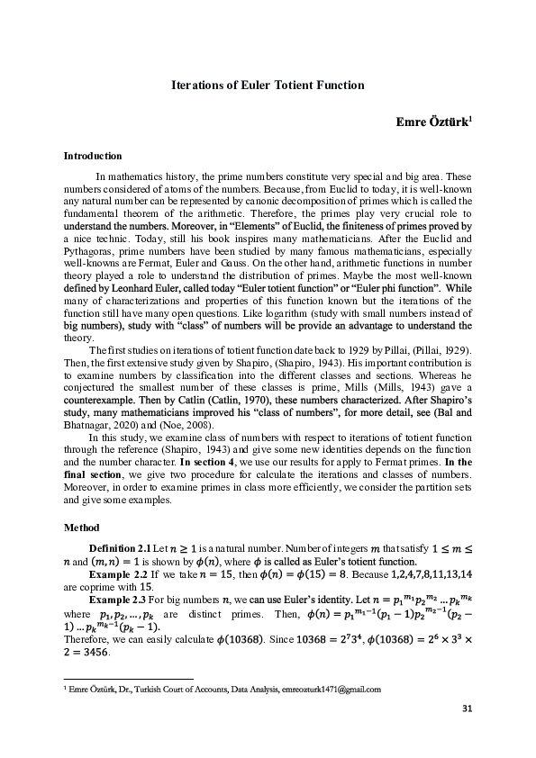 (PDF) Iterations of Euler Totient Function