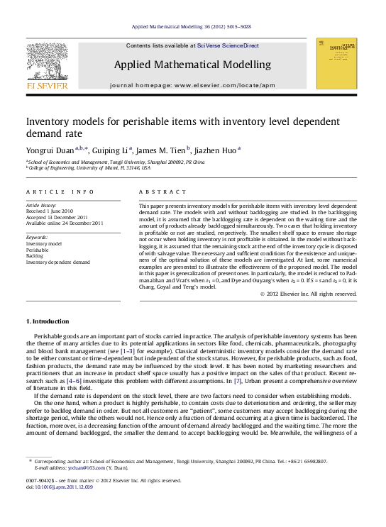 (PDF) Inventory models for perishable items with inventory level ...