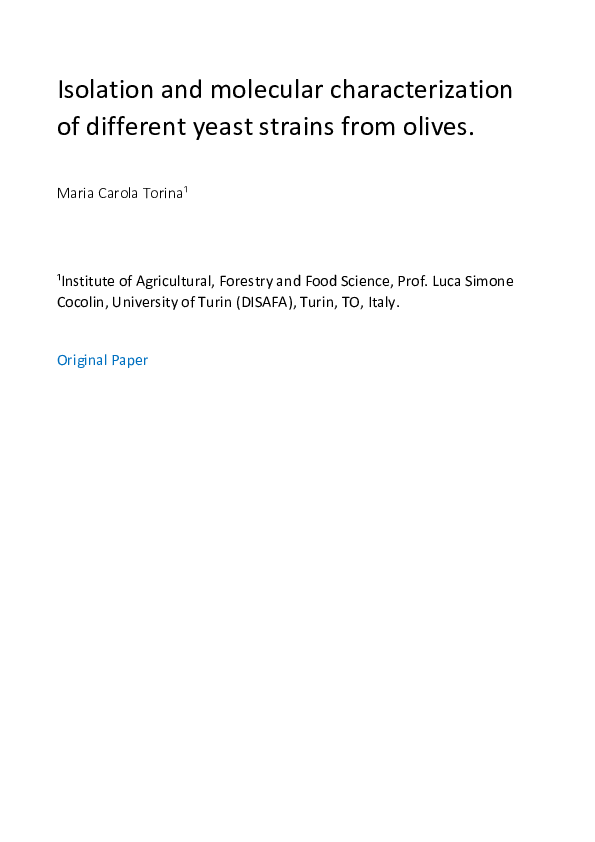 (PDF) Isolation and molecular characterization of different yeast strains from olives