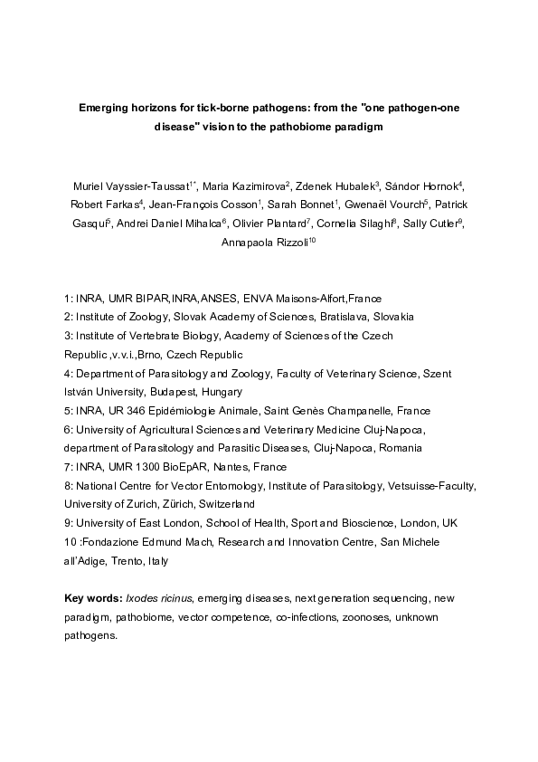 (PDF) Emerging horizons for tick-borne pathogens: from the ‘one ...