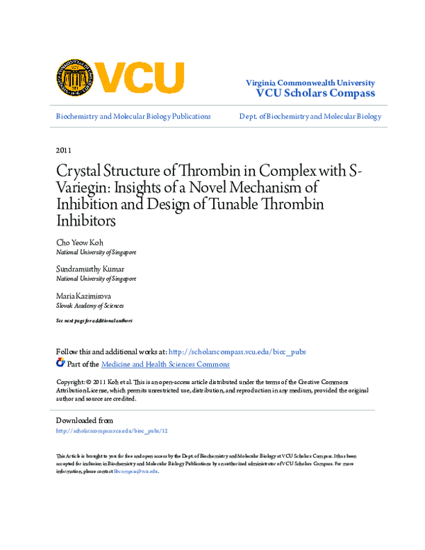 (PDF) Crystal Structure of Thrombin in Complex with S-Variegin ...