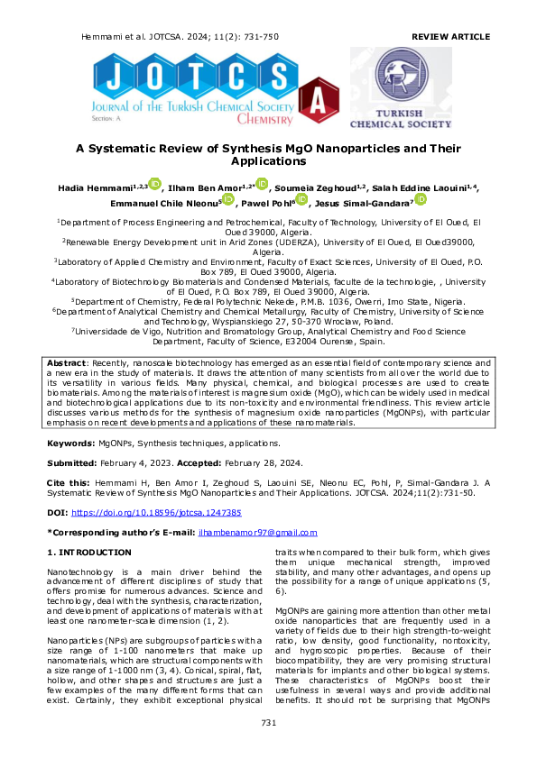(PDF) A Systematic Review of Synthesis MgO Nanoparticles and Their ...
