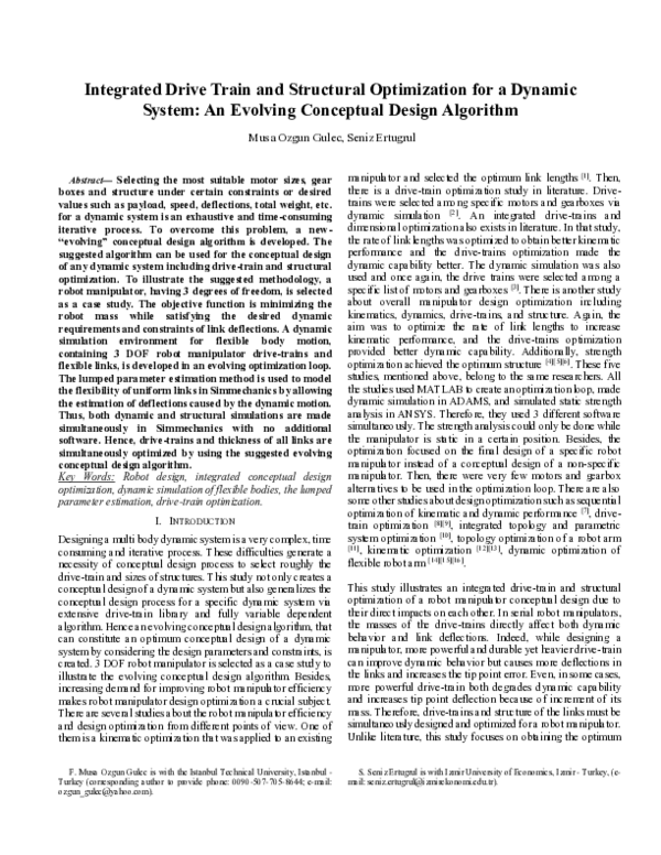 (PDF) Integrated Drive Train and Structural Optimization for a Dynamic ...