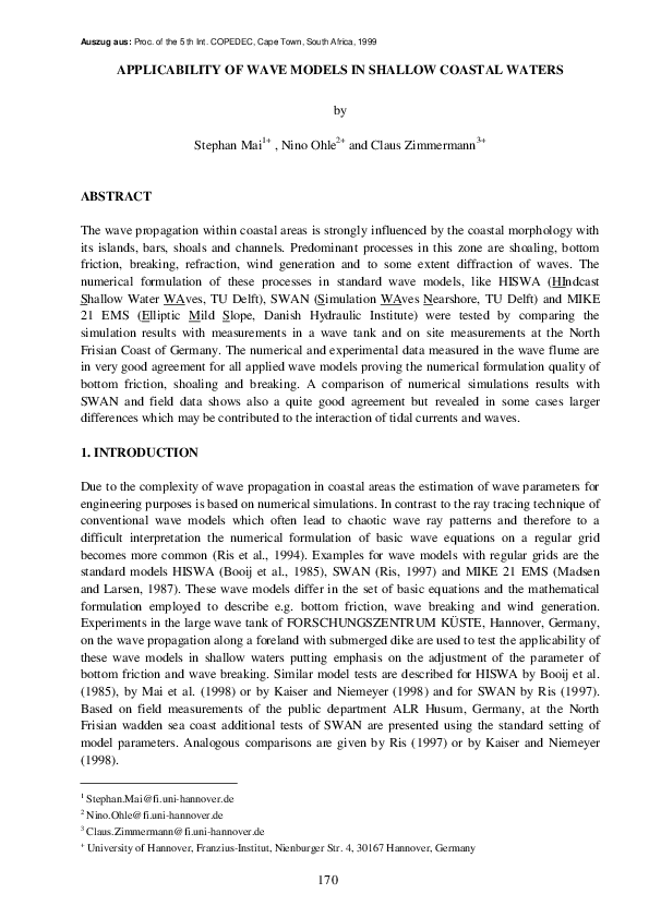 (PDF) Applicability of wave models in shallow coastal waters
