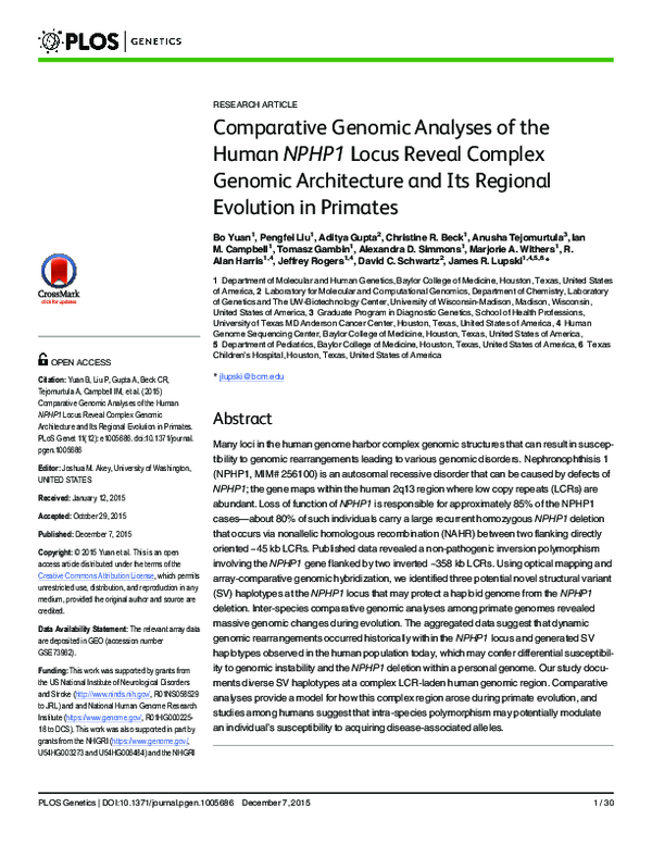 (PDF) Comparative Genomic Analyses of the Human NPHP1 Locus Reveal ...