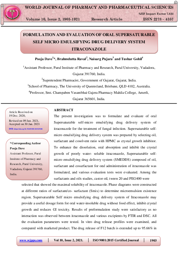 (PDF) FORMULATION AND EVALUATION OF ORAL SUPERSATURABLE SELF MICRO ...
