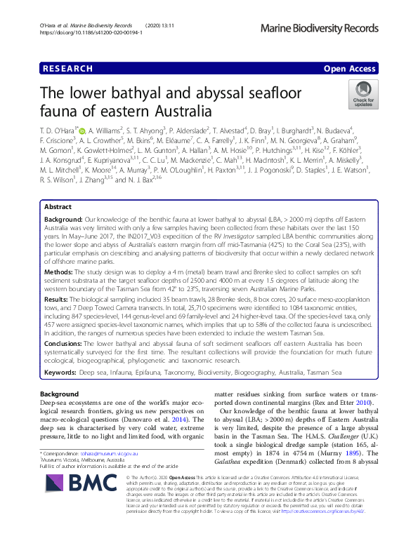 (PDF) The lower bathyal and abyssal seafloor fauna of eastern Australia