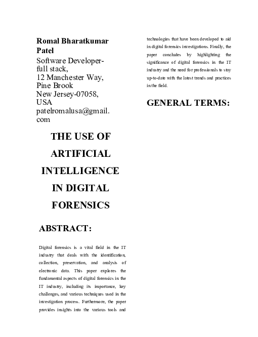 (PDF) The Use of Artificial Intelligence in Digital Forensics