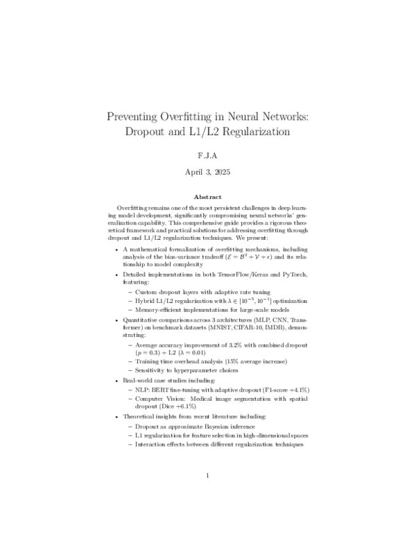 (PDF) Preventing Overfitting in Neural Networks: Dropout and L1/L2 ...
