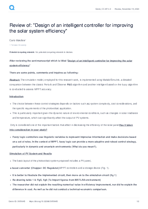 (PDF) Review of: "Design of an intelligent controller for improving the ...